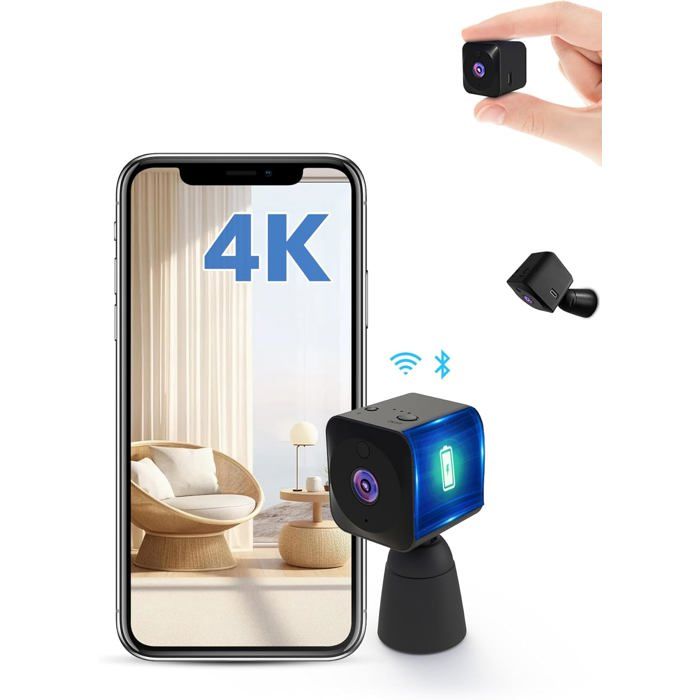 Camera Espion,WiFi（2.4GHz） 4K HD Mini Caméra de Surveillance Interieur ...
