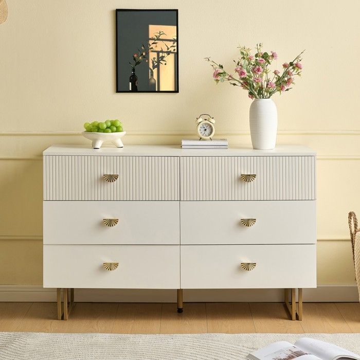 Buffet Moderne 120x40x75cm À 6 Tiroirs, Design Blanc Et Doré En MDF ...