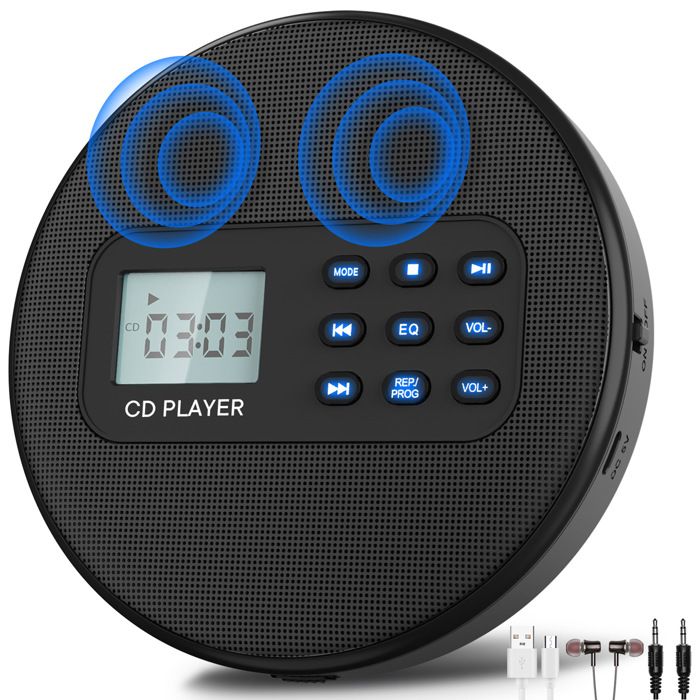 Lecteur CD portable avec double haut-parleur, lecteur MP3, boîtier ...