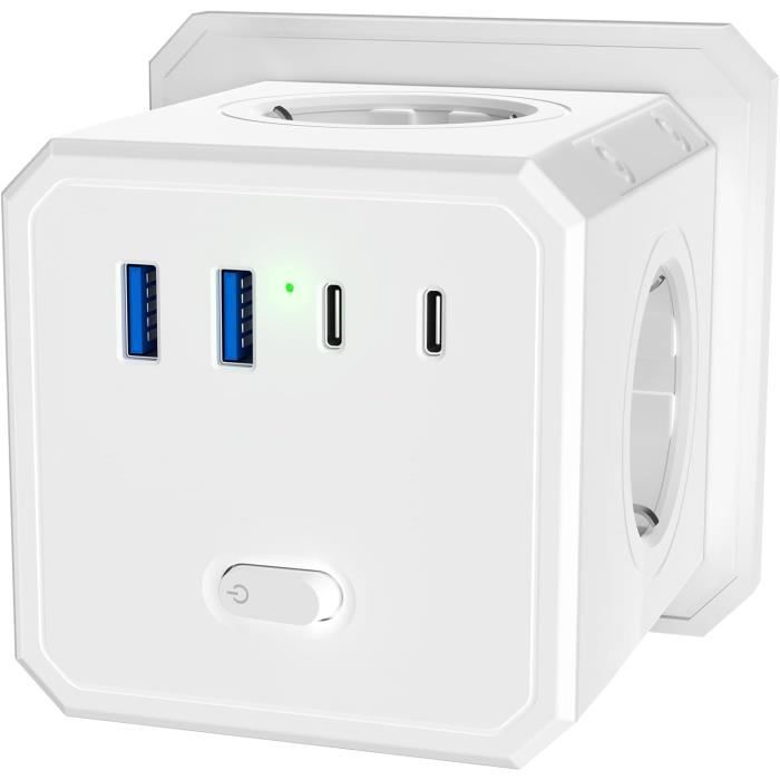Multiprise USB Cube sans Fil 4000W 16A 4 Prises AC 2 USB 2 Type C ...