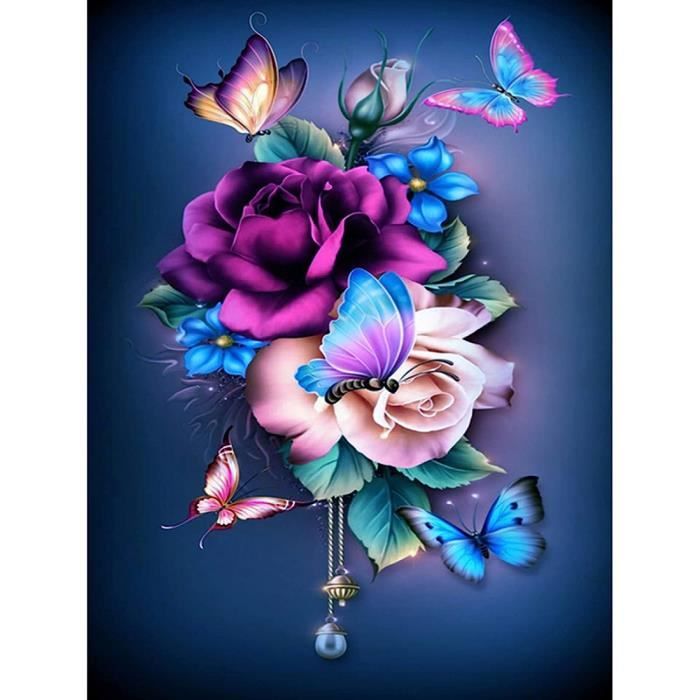 Diamond Painting Strass Complet Fleur Rose Broderie Diamant Kit Paysage ...
