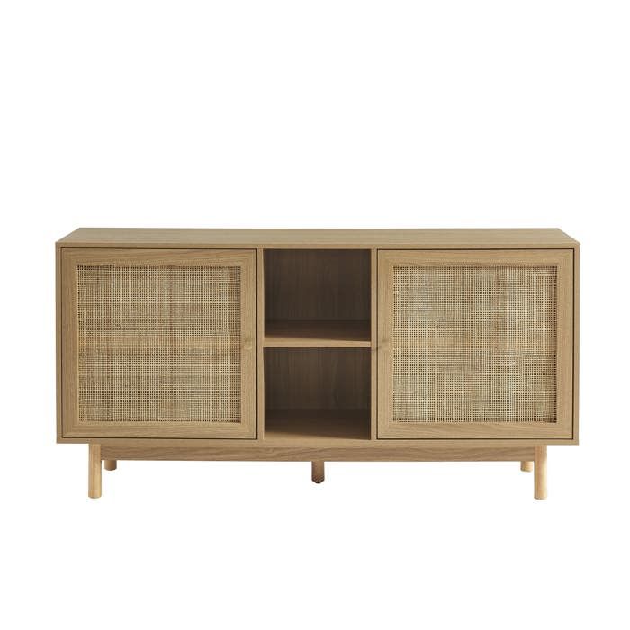 Buffet HELENA effet chêne et cannage rotin 150 cm - Bois - Cdiscount Maison