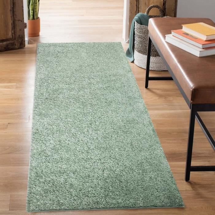 Shaggy Tapis De Salon-De Couloir, À Poils Longs, Motif Uni, Vert, 80 X 300 Cm, Doux Et Moelleux ...