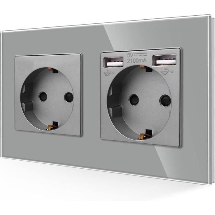 Prise Double En Gris, Prises Schuko En Verre 16 A Avec Charge Rapide ...