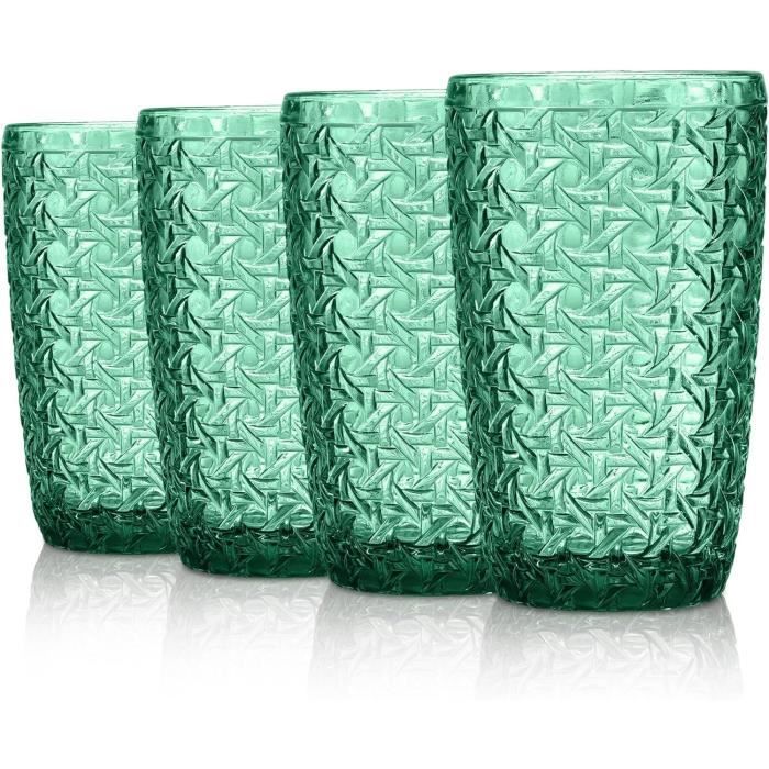 Vert Verre A Eau,Empilable Verres À Boire Gobelet Vintage En Relief ...