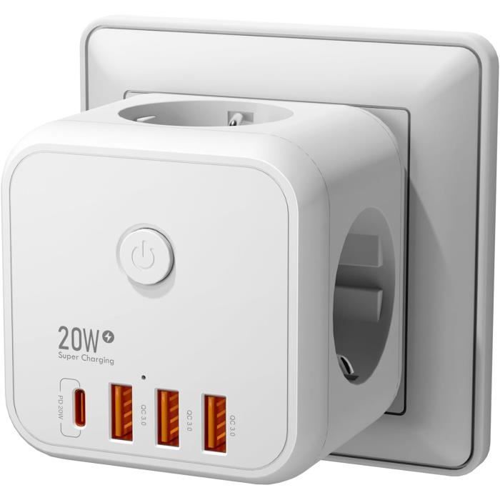 Multiprise murale Cube secteur prise USB, charge rapide de Type C (Pd20W), multiprise chargeur ...