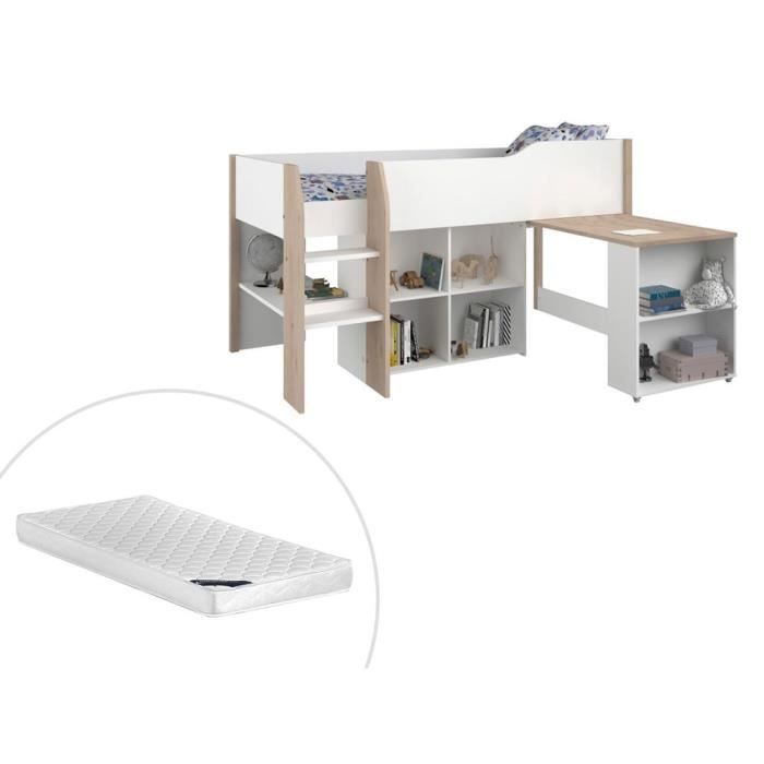 Lit combiné MARIA - Avec bureau et rangements - 90 x 200 cm - Coloris ...