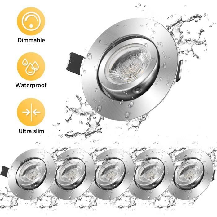 WOWATT 6W Spot LED Encastrable Dimmable IP44 Extra Plat 6000k Blanc Froid 220V 510LM pour Salle ...