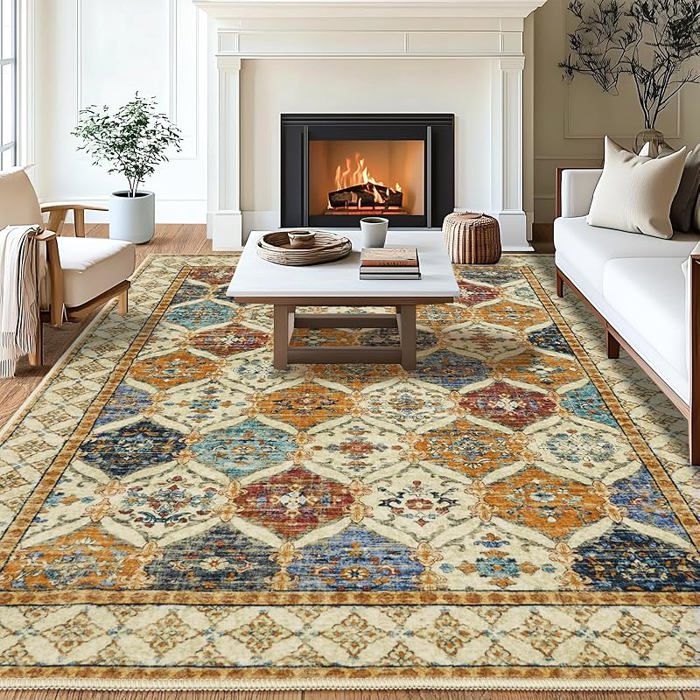 Living Room Rug, 160 x 230 cm, Bohemian Style, Short Pile, Washable ...