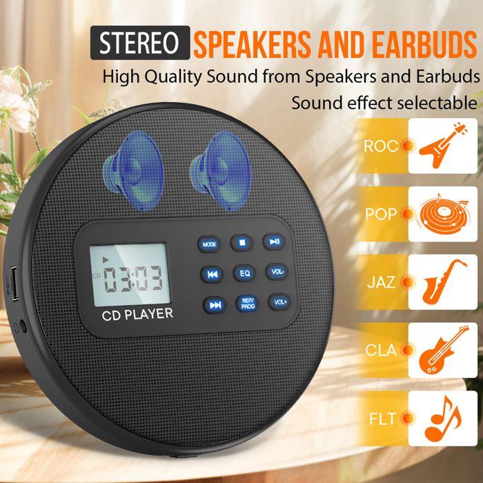 Lecteur CD portable avec double haut-parleur, lecteur MP3, boîtier ...
