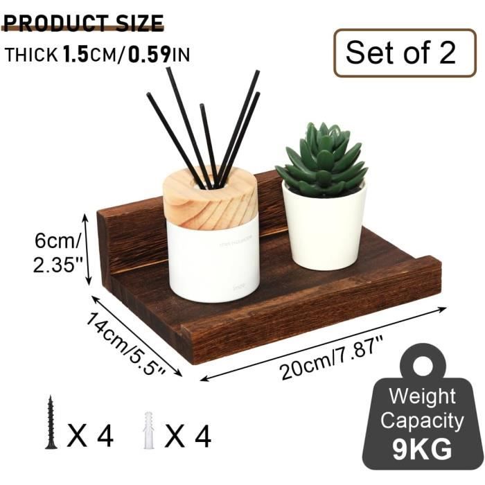 Lot De 2 Mini Étagères Flottantes En Bois Naturel Pour Rebord De ...