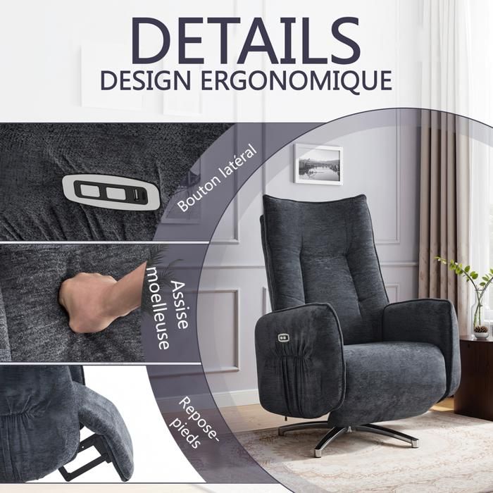 Fauteuil Relax Inclinable - Pivotant 360° - Repose-pieds réglable ...