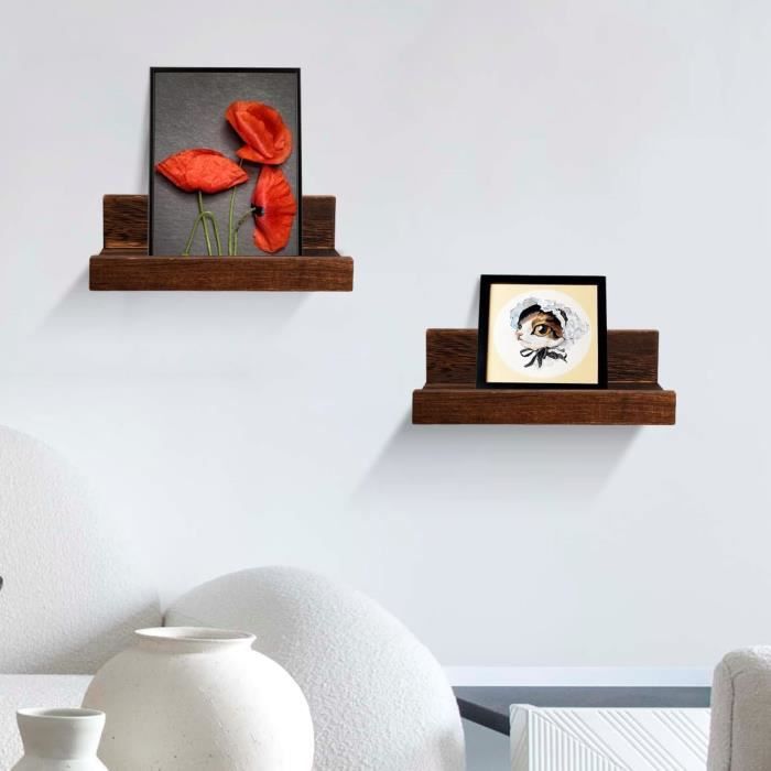 Lot De 2 Mini Étagères Flottantes En Bois Naturel Pour Rebord De ...