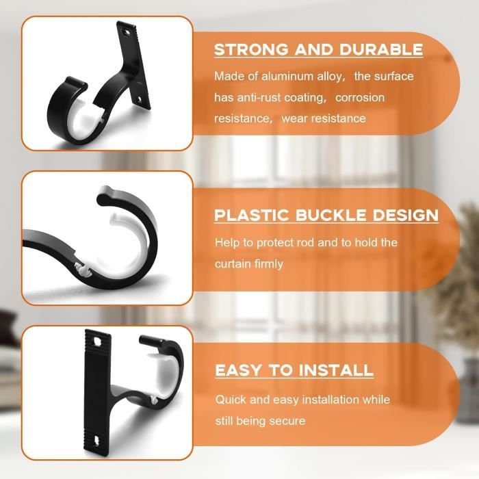 4 Pièces Supports de Tringle à Rideaux, ø25-28mm Supports Rideau Plafond, Crochets à Draperie ...