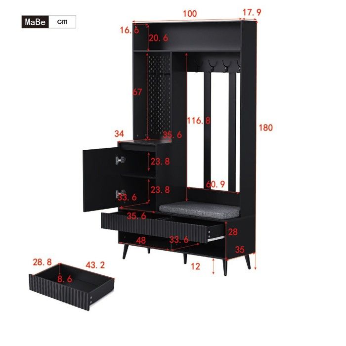 Meuble d entree Ensemble garde-robe murale 100x35x180cm noir - Armoire ...
