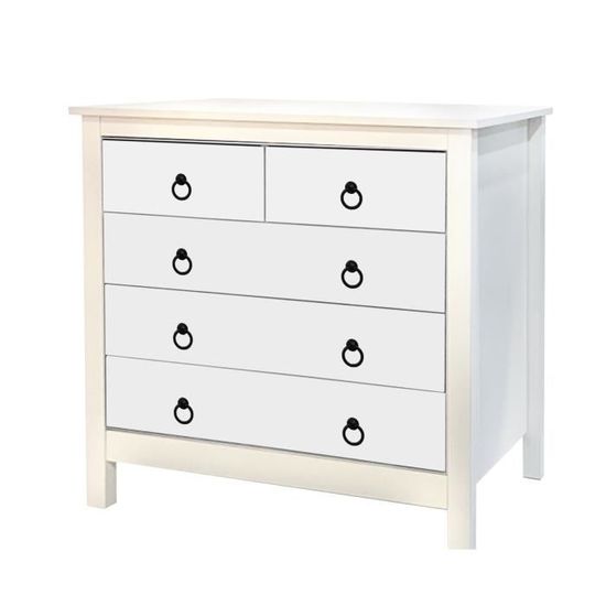 Commode - JUANIO - Meuble de rangement - 5 tiroirs - Blanc - Laqué ...