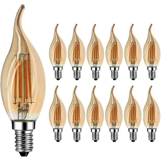 Ampoules À Led E14 4W Filament Bougie Ampoule Blanc Chaud 2700K, 400Lm, 40W Equivalent, Non ...