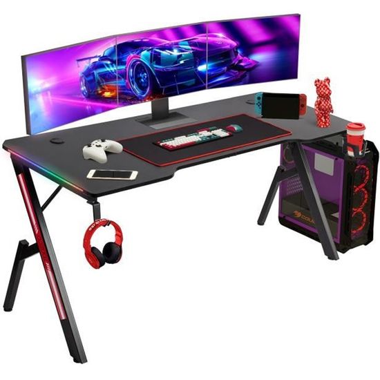 Bureau Gaming RGB 160 x 60cm, Grande Bureau Gamer avec Un Plateau en ...