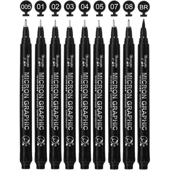 Stylos Feutre Pointe Fine, 9 Pcs Stylos Feutre, Pigment Liner Stylos ...