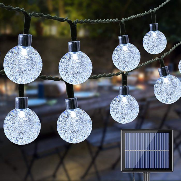 Guirlande Guinguette Lumineuse Solaire 20M 100 LED Cristal Boules ...