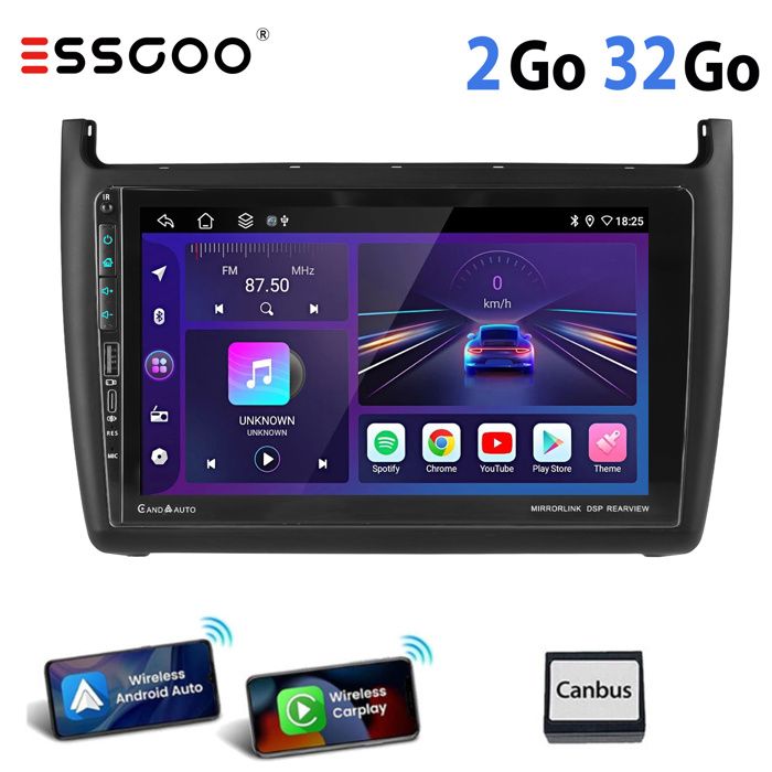 Autoradio Android pour VW Polo - ESSGOO - Écran tactile 9 pouces ...