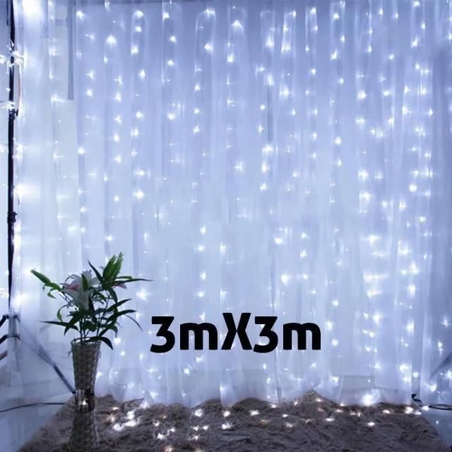 3mx3m blanc-3m Ornement de Noël LED FAIRY STRING Curtain Lights Garland ...