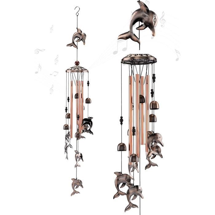 Carillon à Vent Décoratif Dauphin Suspendu en Métal avec 4 Tubes Creux ...