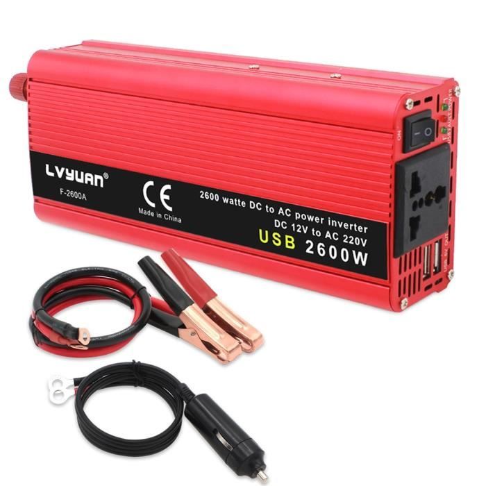 1500W - Onduleur 12V DC à 220V AC, convertisseur de tension, adaptateur double USB pour voiture ...