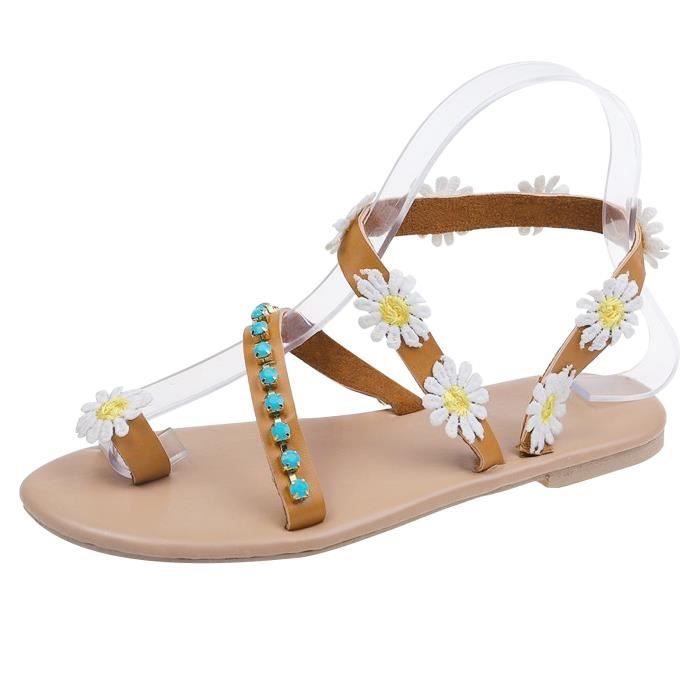 Sandales plates Femme Jaune Jaune - Cdiscount Chaussures