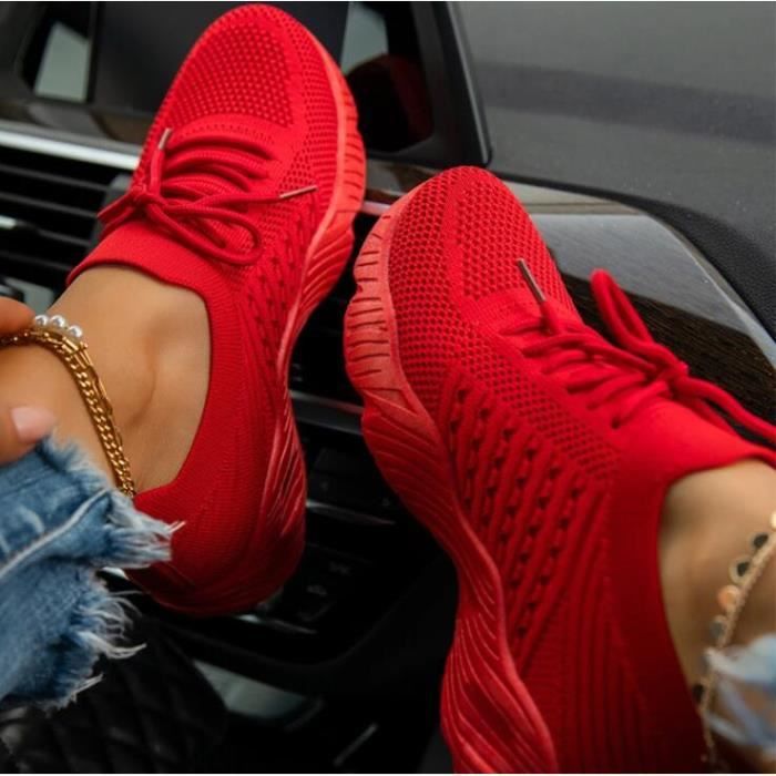 Baskets Décontracté - ECELEN - Rouge - Semelle épaisse en maille ...