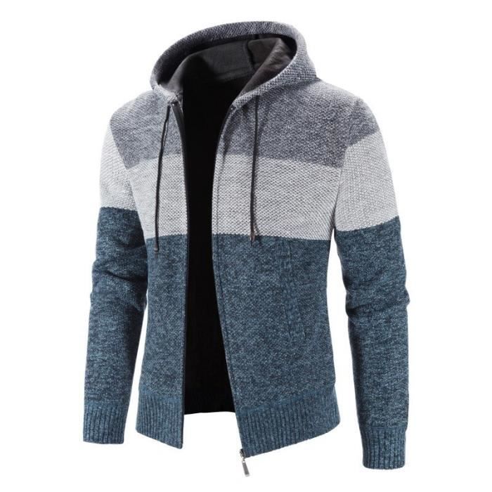 Gilet-cardigan,Pull épais en polaire pour homme, manteau surdimensionné, Cardigan à capuche de ...