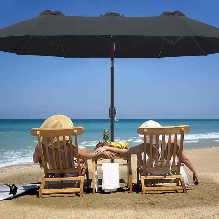 NAIZY Aluminium Crème Double Parasol avec Manivelle Parasol Angle ...