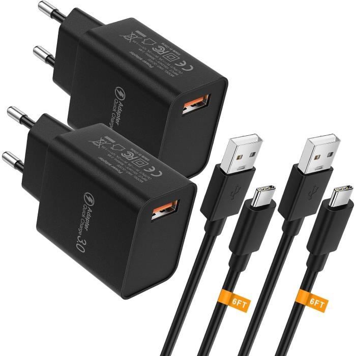 18W Chargeur Rapide Usb, 2 Pack Prise Usb Secteur Avec Cable Usb Type C ...