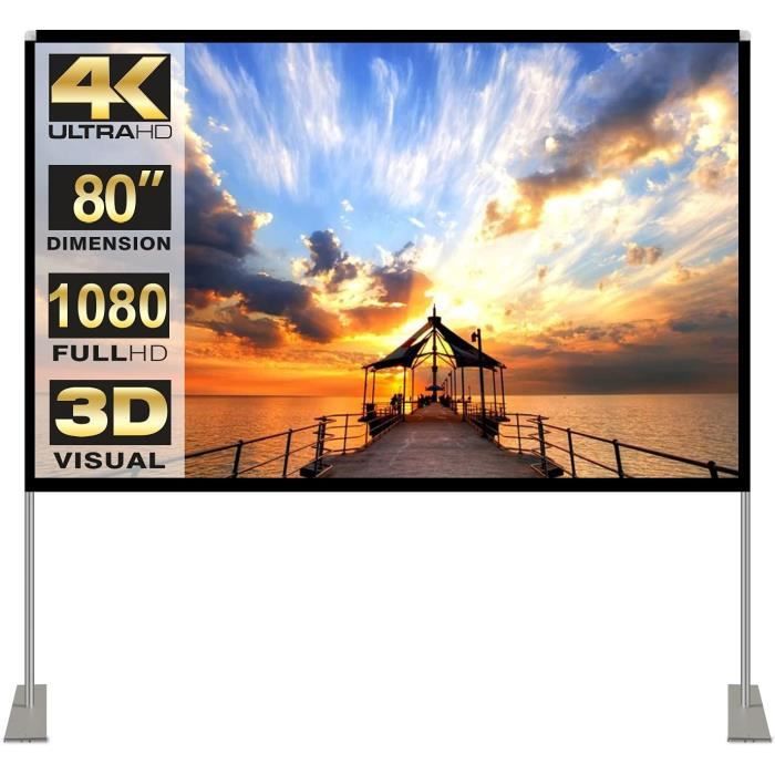 Écran De Projection 80 Pouces 4K Hd 16: 9 Ecran Projecteur Pliable Lavable Résistant Portable ...
