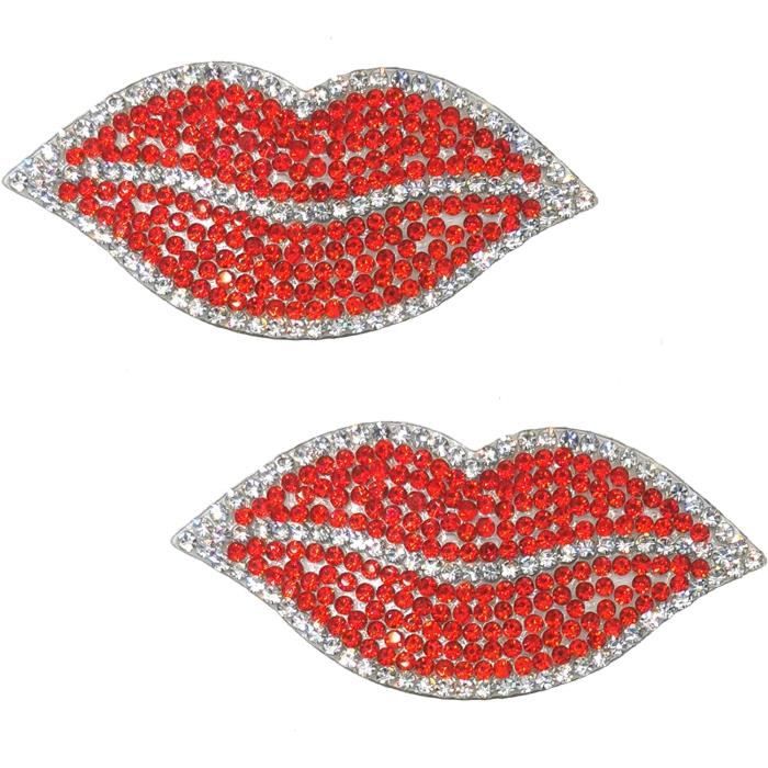 2 patchs bouches rouges strass, bouches en perles, écussons bijoux ...