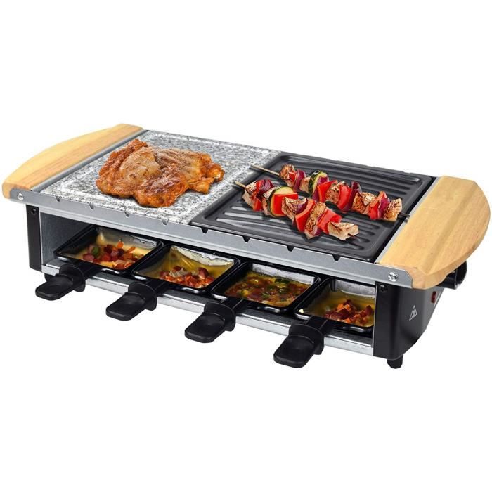 Raclette avec plaque de cuisson et pierre chaude en acier inoxydable 8 ...