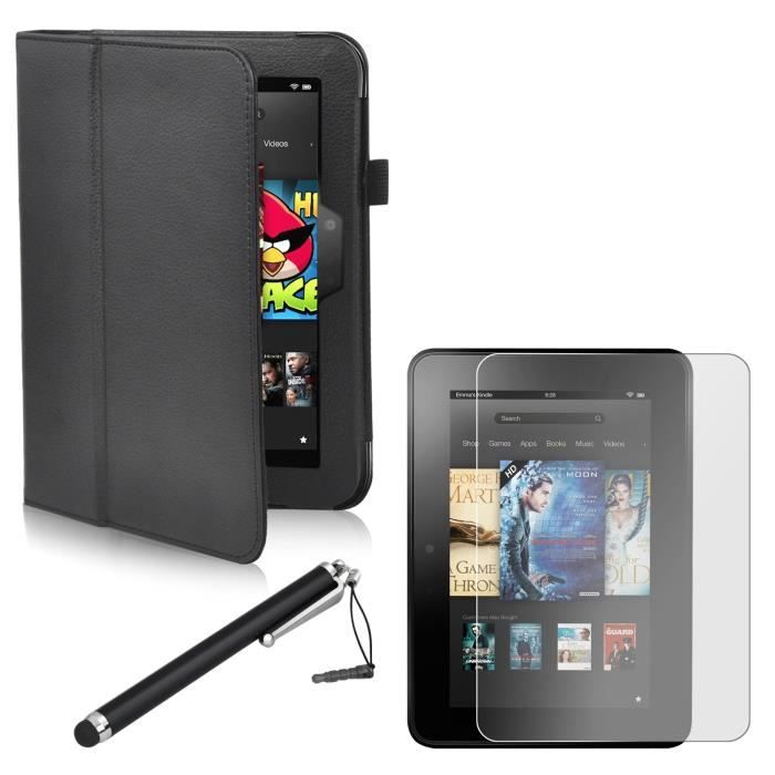 Kindle Fire Bundle Black Leather Case stand avec protecteur d'écran et ...