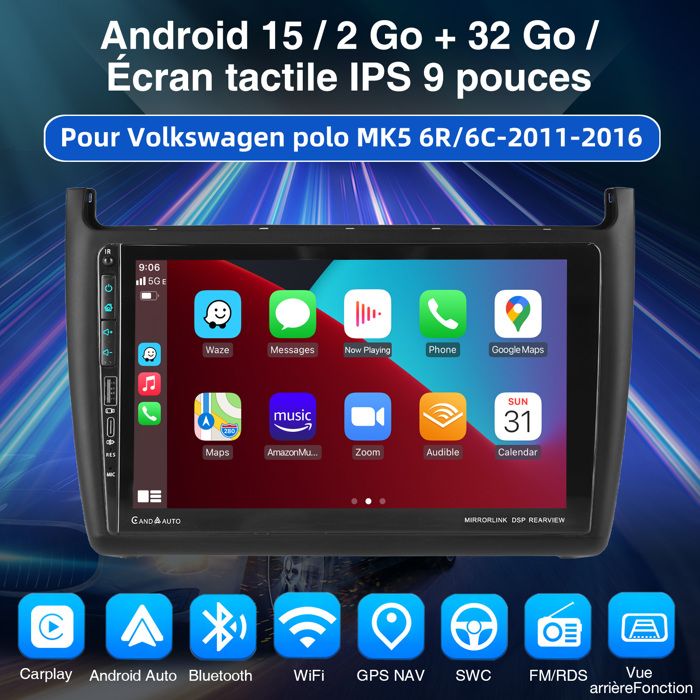 Autoradio Android pour VW Polo - ESSGOO - Écran tactile 9 pouces ...