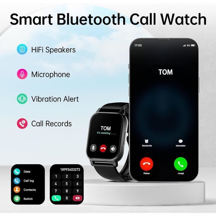 Montre Connectée Homme Femmes Avec Appels Bluetooth, 1,85''Smartwatch ...