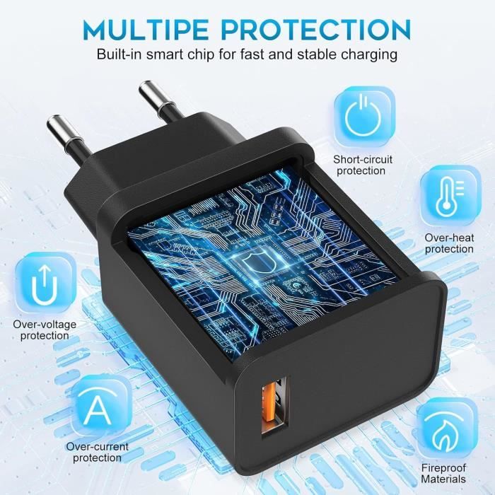 18W Chargeur Rapide Usb, 2 Pack Prise Usb Secteur Avec Cable Usb Type C ...