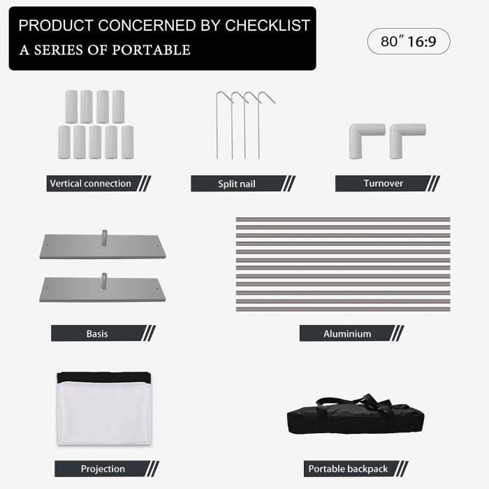 Écran De Projection 80 Pouces 4K Hd 16: 9 Ecran Projecteur Pliable ...