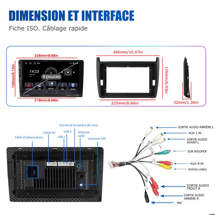 Autoradio Android pour VW Polo - ESSGOO - Écran tactile 9 pouces ...