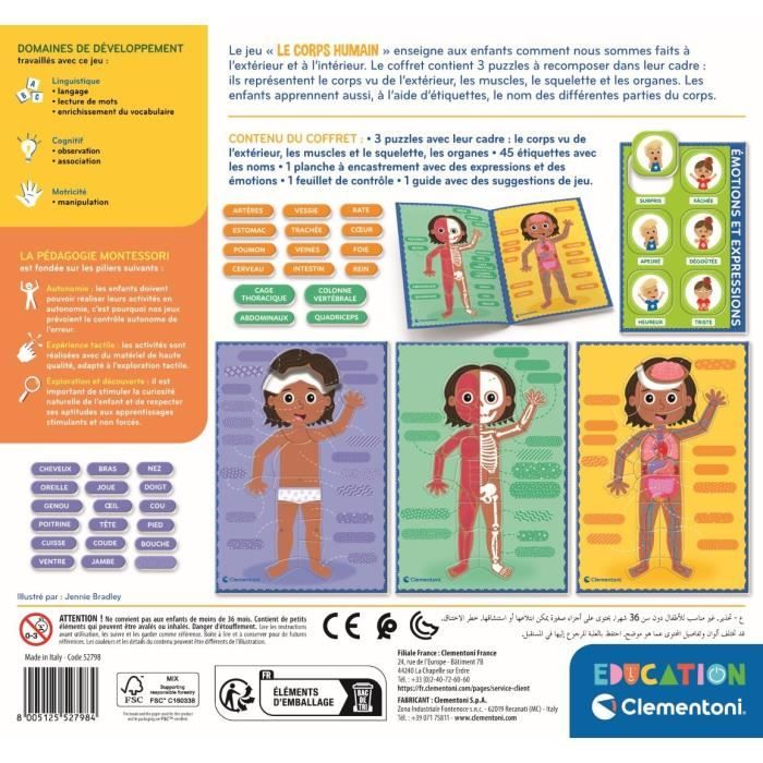 Montessori - Clementoni - Le Corps Humain - Jeu éducatif pour apprendre ...