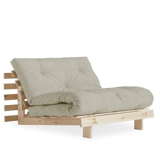 Fauteuil convertible futon ROOTS pin naturel tissu lin couchage 90 x ...
