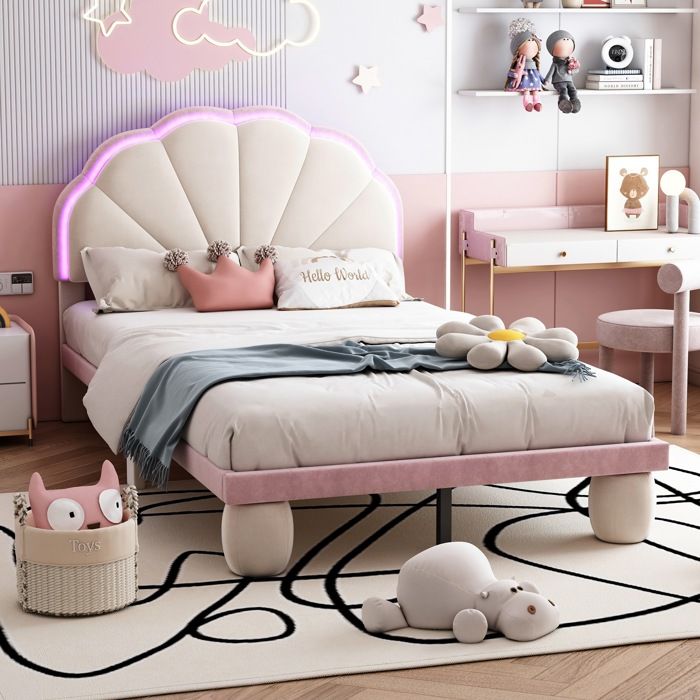 Lit enfant 90x200 cm Lit simple rembourré en velours avec tête de lit ...