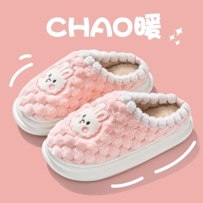 Pantoufle - KJEHOME - Bunny Cute - Antidérapant - Chaud - Rose Rose ...
