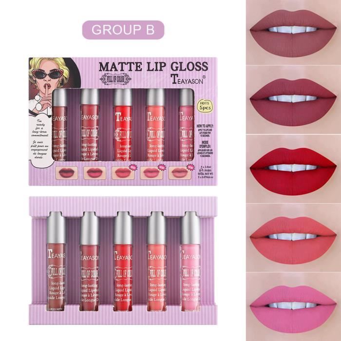 5 Couleur Set Rouge à Lèvres Mat Longue Tenue Waterproof Lipstick Matte ...