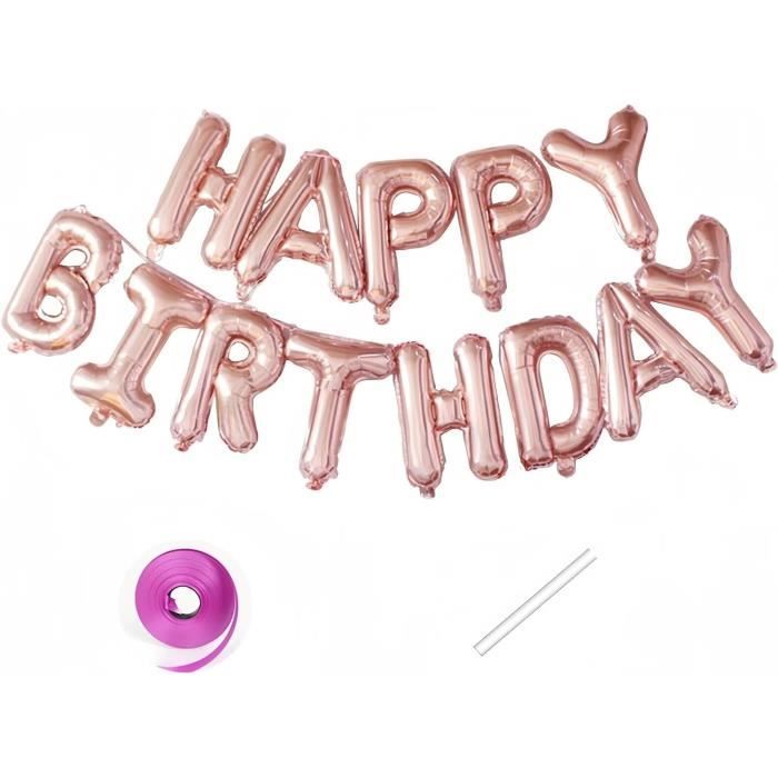 Happy Birthday Ballon Rose Or, Happy Birthday Bannière Anniversaire ...