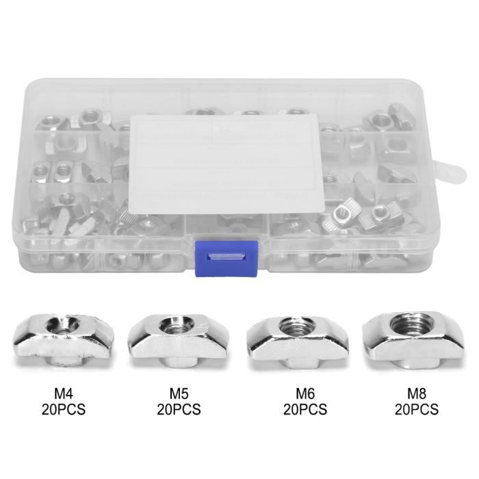 VBESTLIFE Écrou coulissant à rainure en T 80 pièces écrous coulissants à fente en T M4 M5 M6 M8 ...