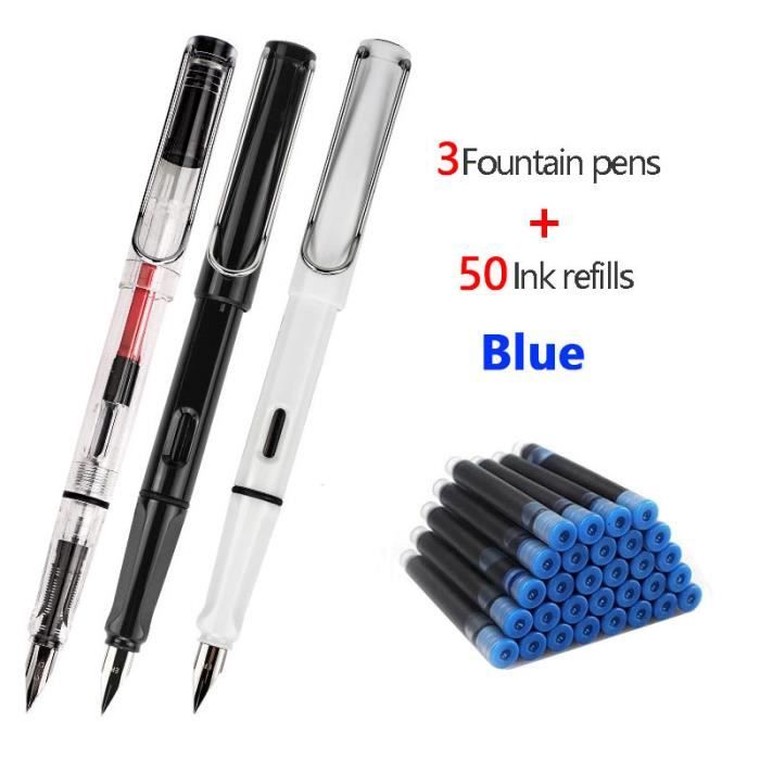 STYLO,Blue ink-set4-EF--Jeu De Stylos À Plume 0.38mm, 53 Pièces, Pointe Noire, Bleue, Rouge ...